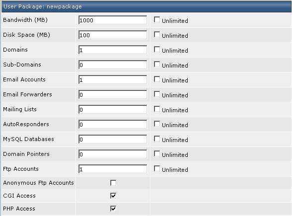 How To Create A User Package In Directadmin For Reseller Account 5155