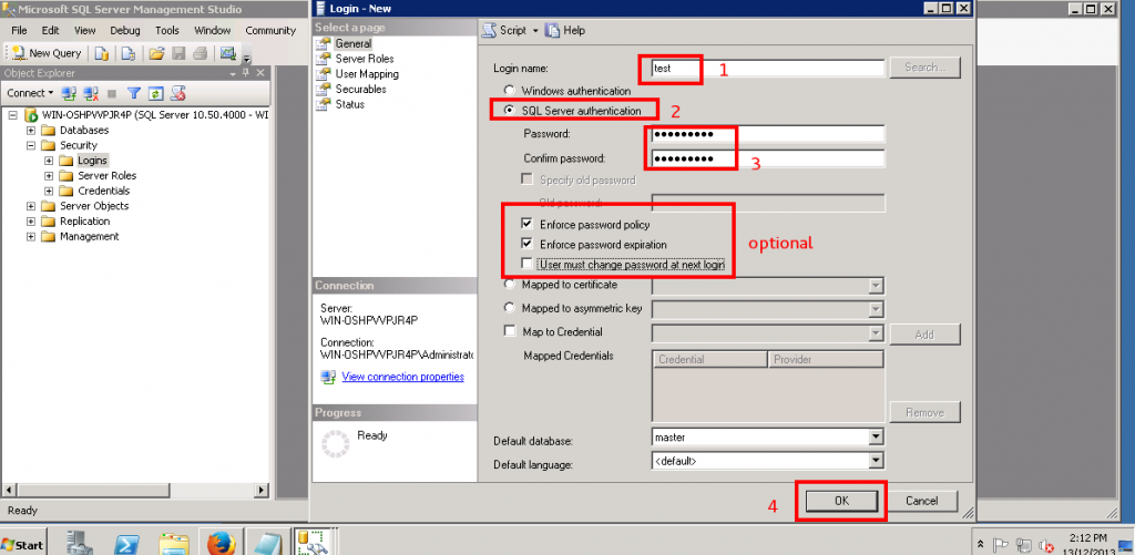 How to create a new database with user login in MSSQL Server Management ...