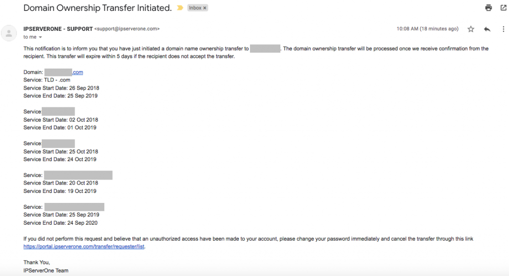 How to Initiate Domain Ownership Transfer - IPSERVERONE