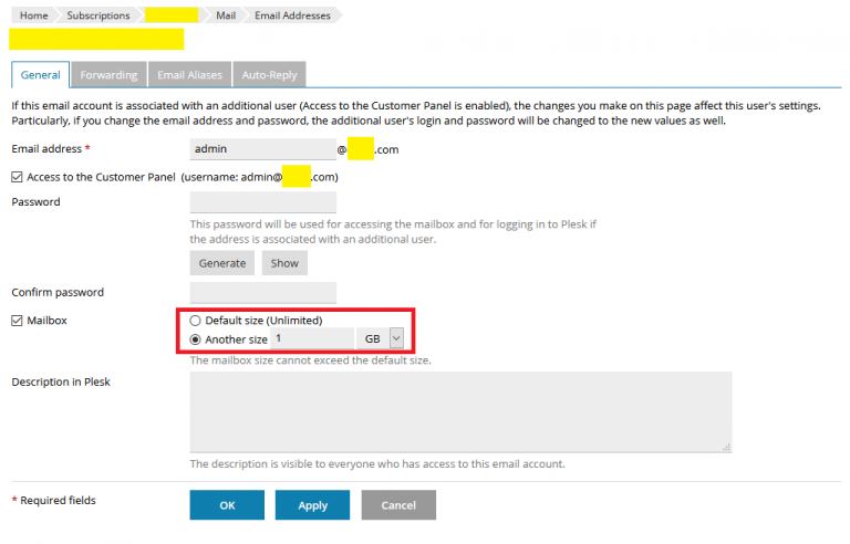How to set mailbox quotas as a reseller in Plesk 17 - IPSERVERONE