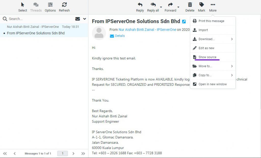How to view Email Header in the Webmail and Web Clients - IPSERVERONE