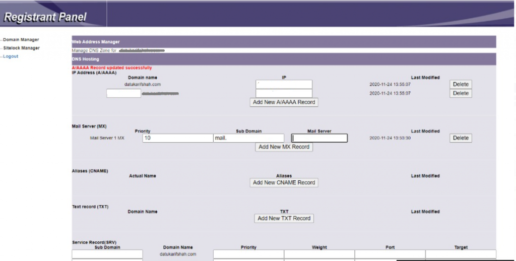 How to update DNS records via Registrar Domain Management Portal (using ...