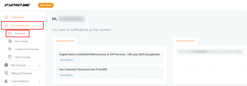How To Launch Cloud Instance From One-Click Application – IPSERVERONE