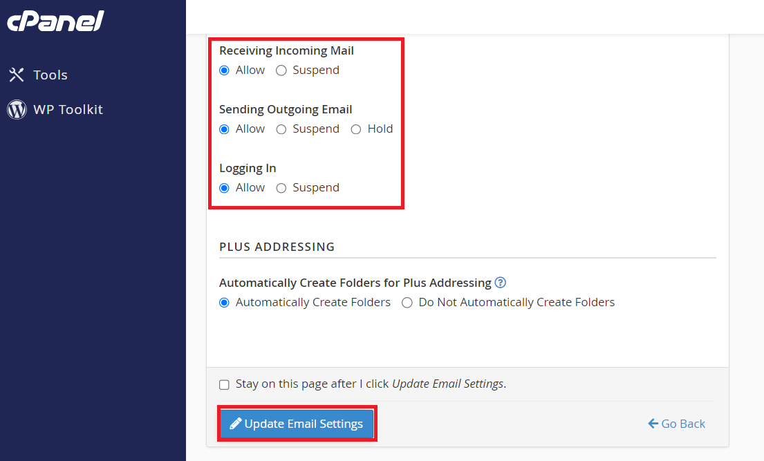 Suspending Email Account in cPanel - IPSERVERONE