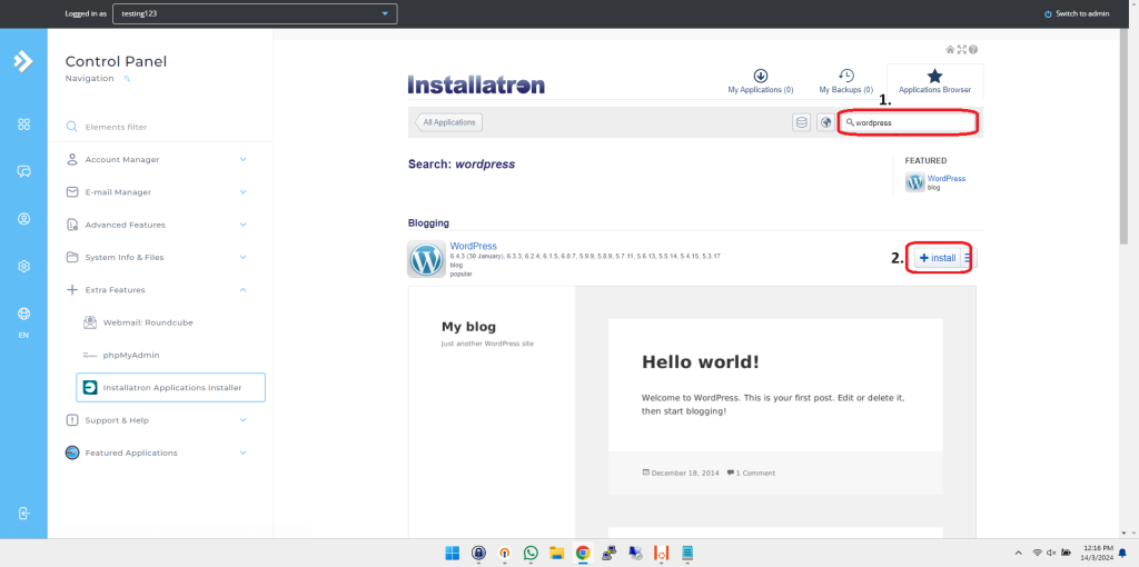 How to install WordPress in DirectAdmin (Evolution) - IPSERVERONE