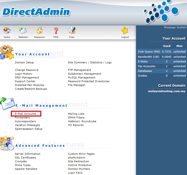 How to Find the Email List in DirectAdmin (Enhanced Skin) - IPSERVERONE