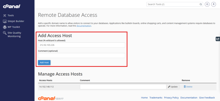 How to enable remote access to MySQL database in cPanel - IPSERVERONE