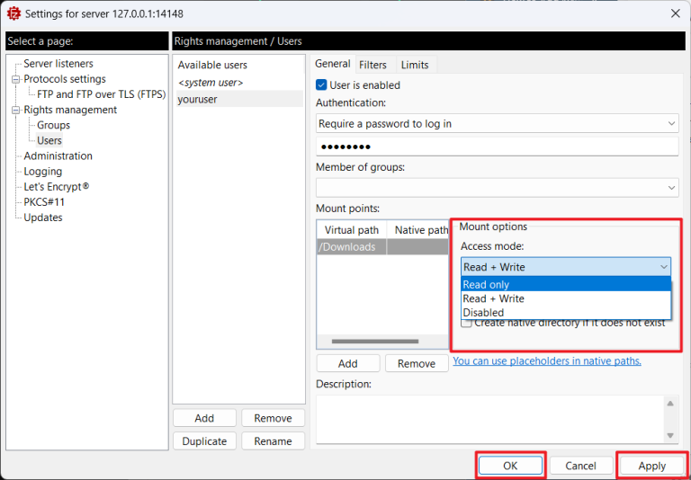 How to add a new user with folder access in FileZilla Server - IPSERVERONE