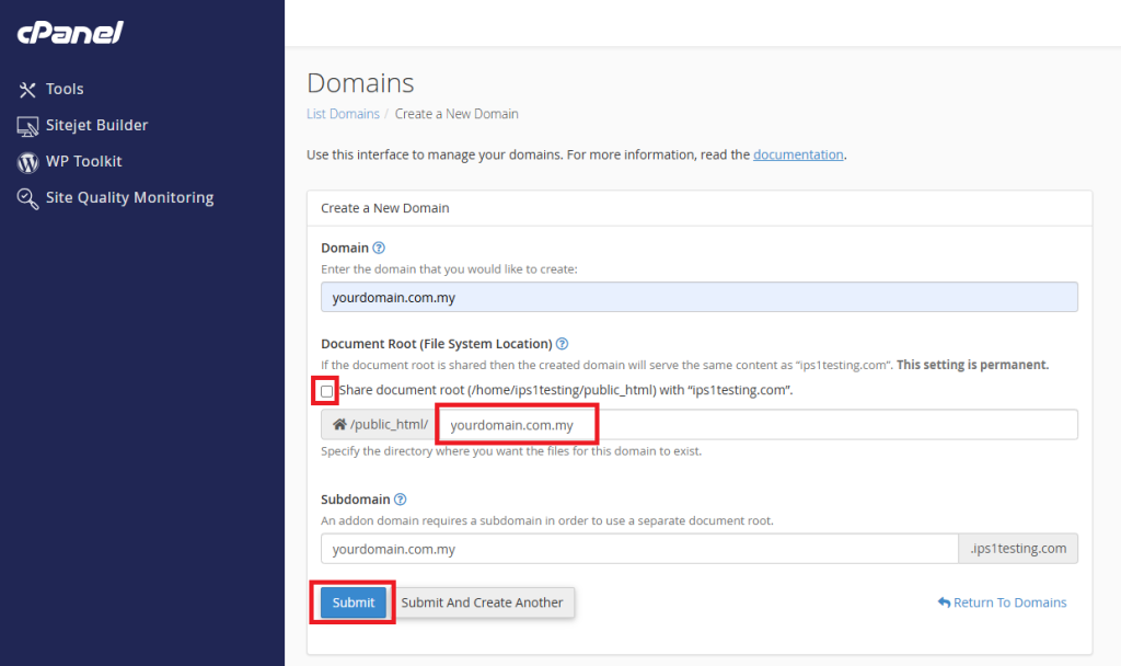 How to add a new domain in cPanel - IPSERVERONE