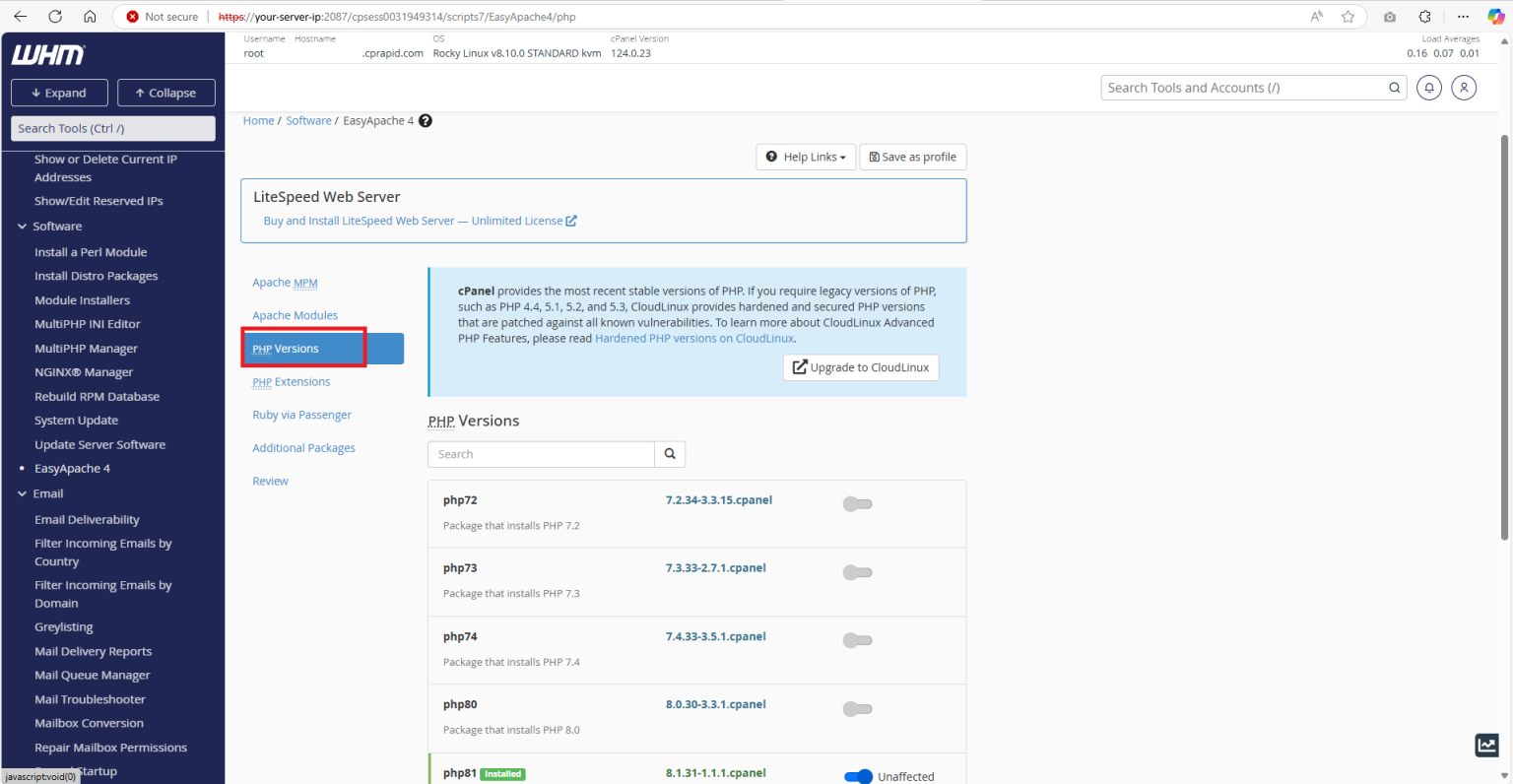 How to Install a New PHP Version in WHM (cPanel) - IPSERVERONE