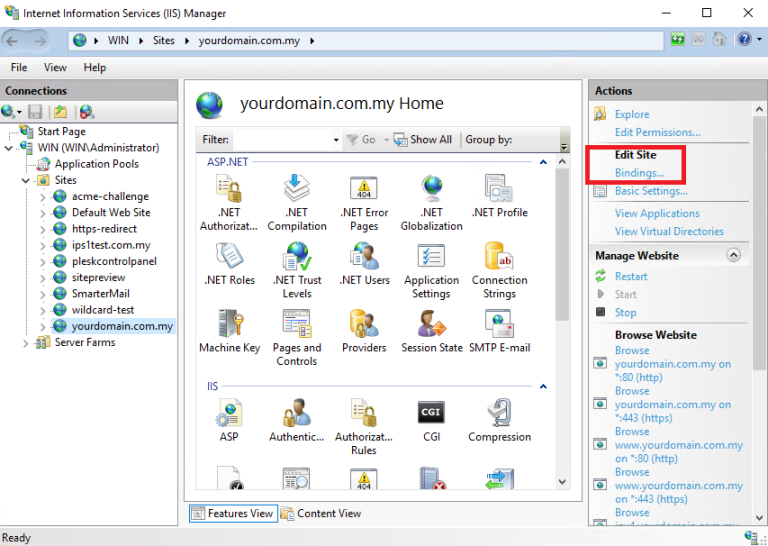 Managing an existing website in IIS - IPSERVERONE
