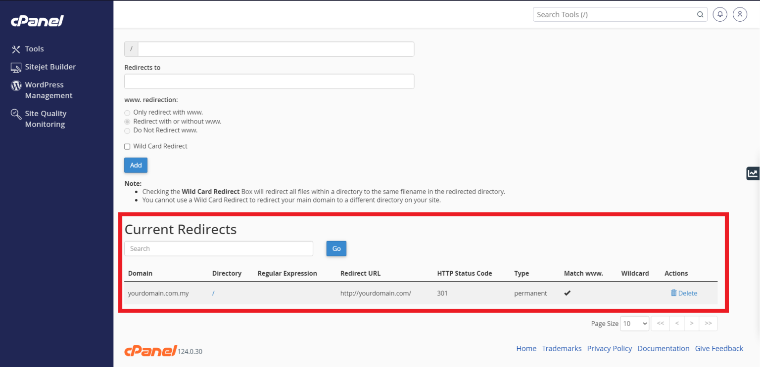 How to redirect for URL in cPanel via cPanel - IPSERVERONE
