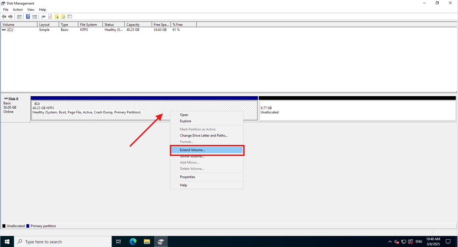 How to extend partition for Windows Server - IPSERVERONE