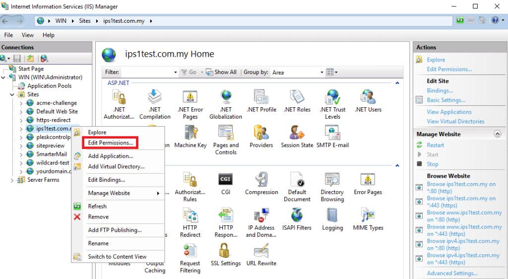 How to connect to a site in Information Services (IIS) as a normal user on Windows Server ...