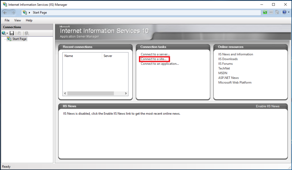 How to connect to a site in Information Services (IIS) as a normal user ...