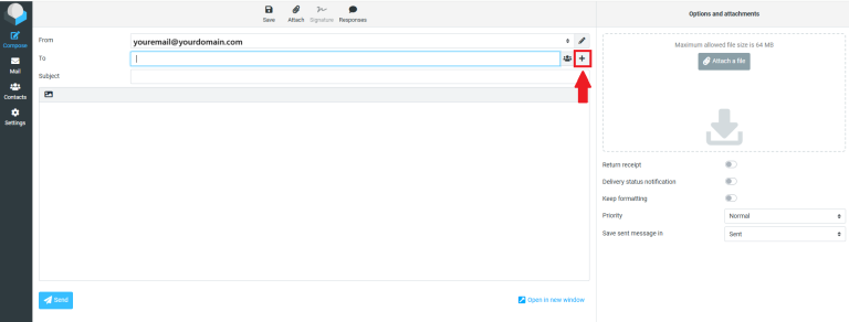 How to compose an email in the New Roundcube interface - IPSERVERONE