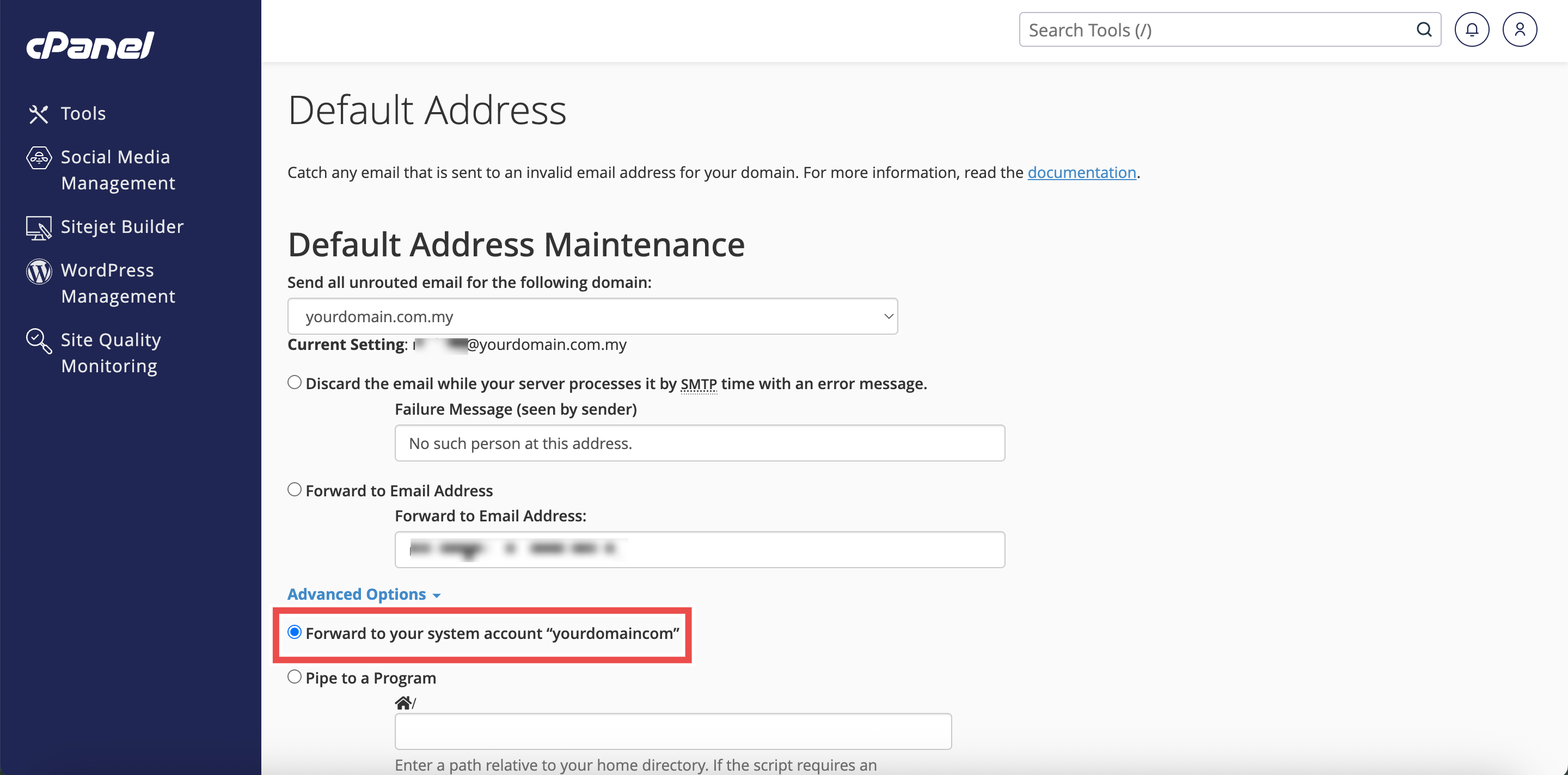 How to Set Up Default Address in cPanel - IPSERVERONE